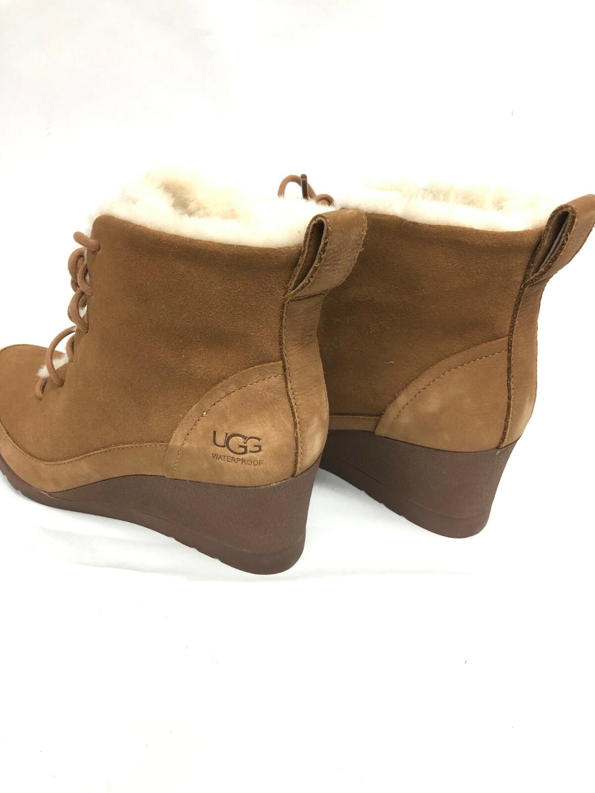 UGG Women's Bridgit Chestnut Waterproof Wedge Heel Ankle Boots Leather ...