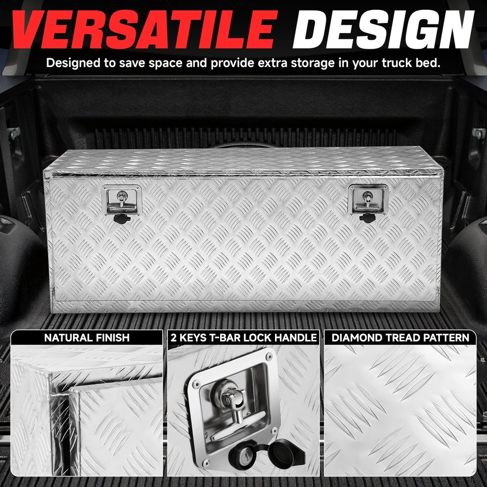 47" L Aluminum Pickup Truck Trailer Trunk Bed Tool Storage Box w/ Top ...