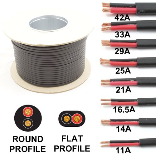 ROUND or FLAT profile Twin 2 Core Cable 12v 24v Thin Wall Wire 11A up ...