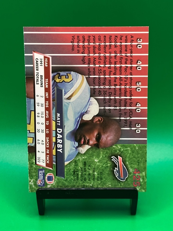 Matt Darby 1992 Ultra Rookie Card #425 Buffalo Bills Football | eBay