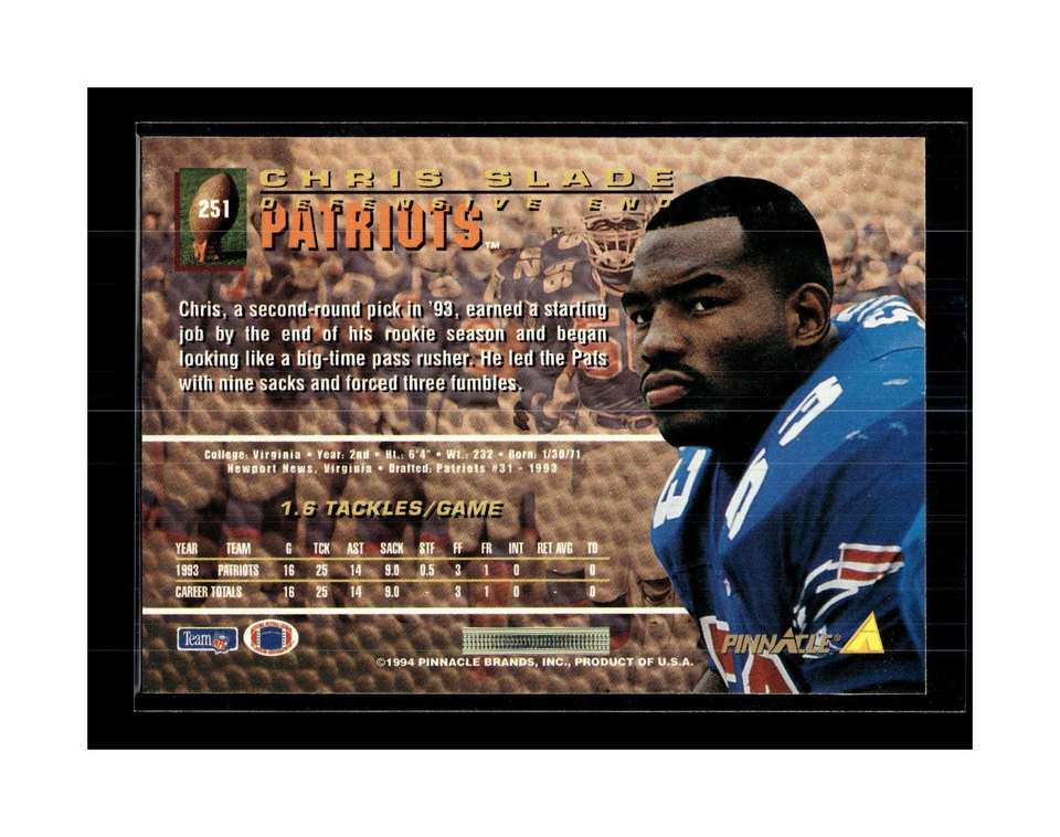 1994 Pinnacle Football Card #251 Chris Slade | eBay