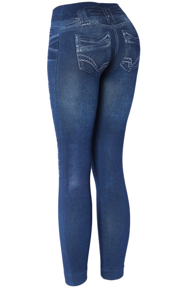 Sparkles Women's Denim Print Fake Faux Jeans Leggings Pants | eBay