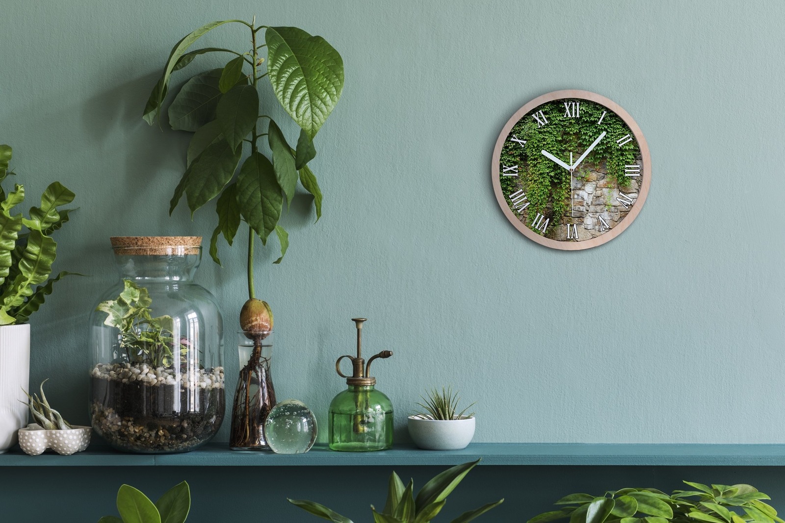 Wooden clock 20fi cm wall clock noiseless wall art - green ivy | eBay