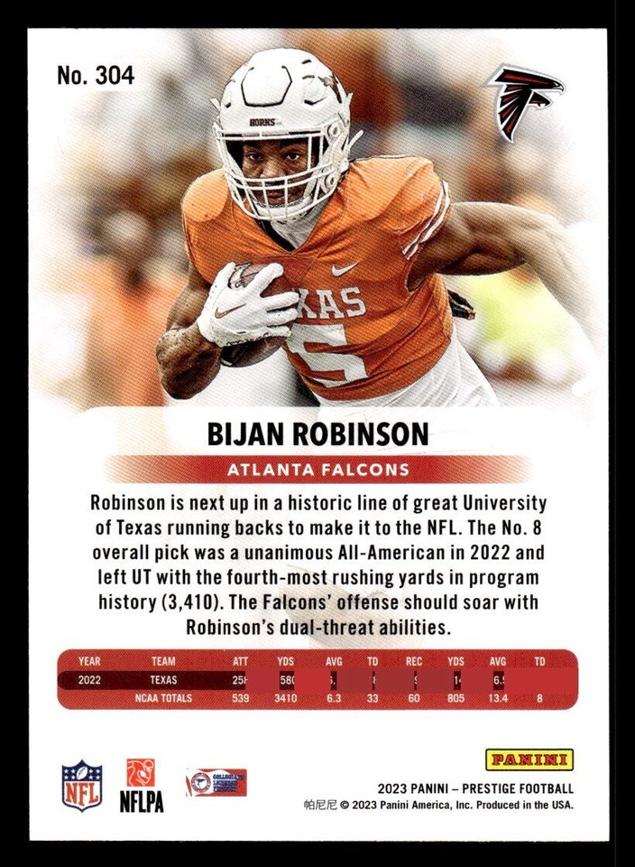 2023 Panini Prestige Football #304 Bijan Robinson Rookie Card RC ...