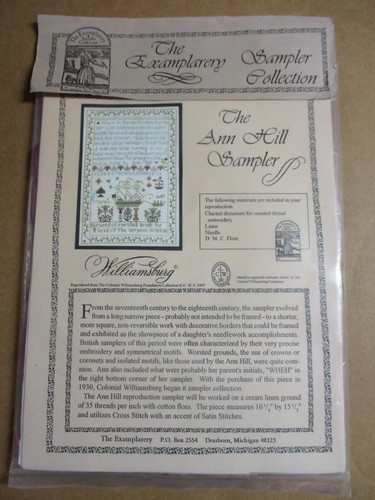 The Examplarery Ann Hill Sampler Kit Williamsburg 1997 Needlepoint | eBay