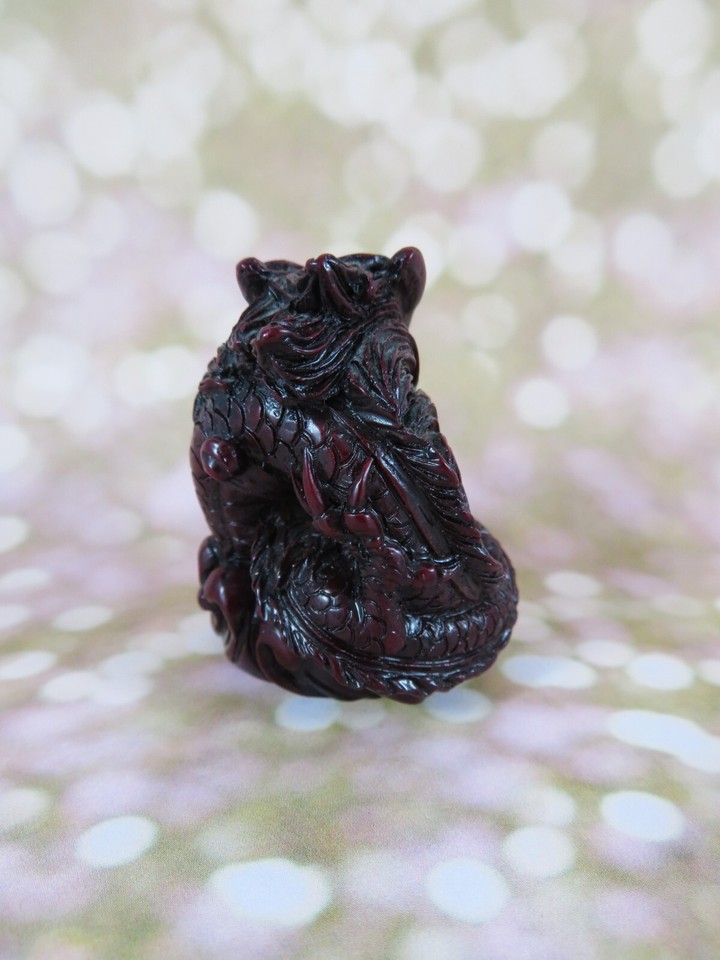 Mini Chinese Dragon Sculpture Red Resin Statue Feng Shui 2.25 Inches ...