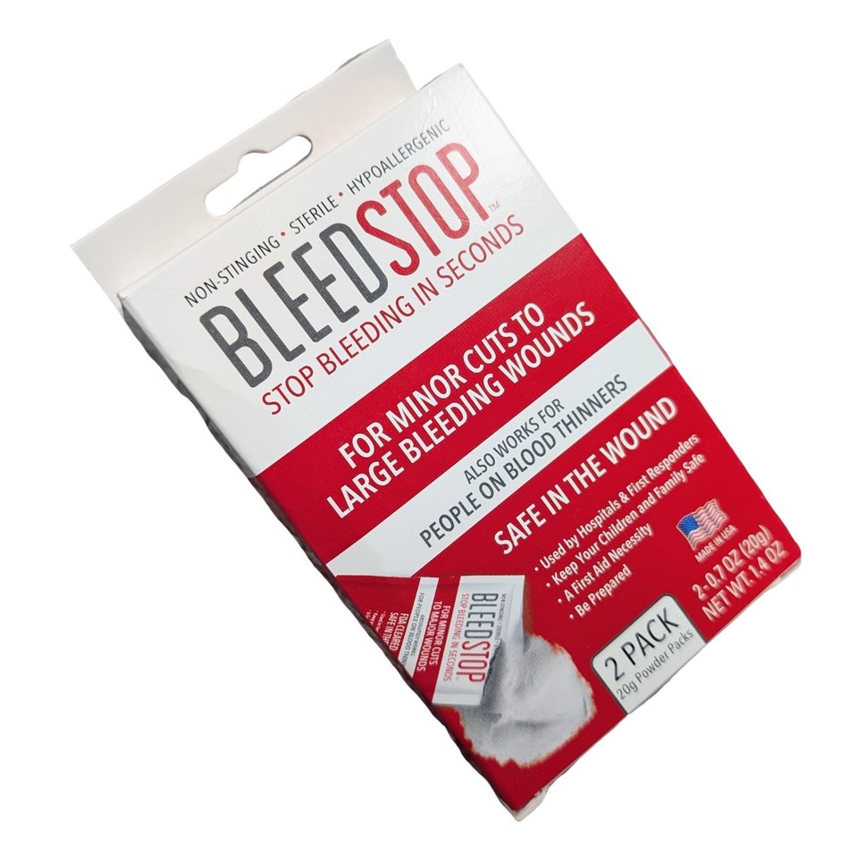 Bleedstop Stop Bleeding in Seconds Emergency First Aid (2) 20g Powder ...
