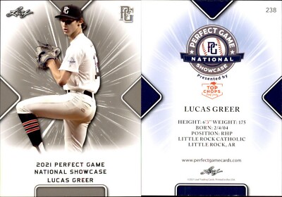 LUCAS GREER 2021 LEAF PERFECT GAME NATIONAL SHOWCASE ROOKIE CARD #238 ...