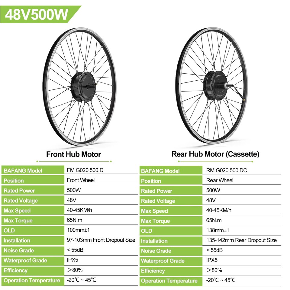 Bafang 48V 500W Front Rear Hub Motor Electric Bike Conversion Kit 26 ...