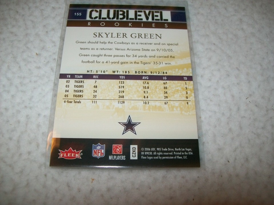 2006 FLAIR SHOWCASE LEGACY CLUB LEVEL RC SKYLER GREEN #155 #D/99 DALLAS ...