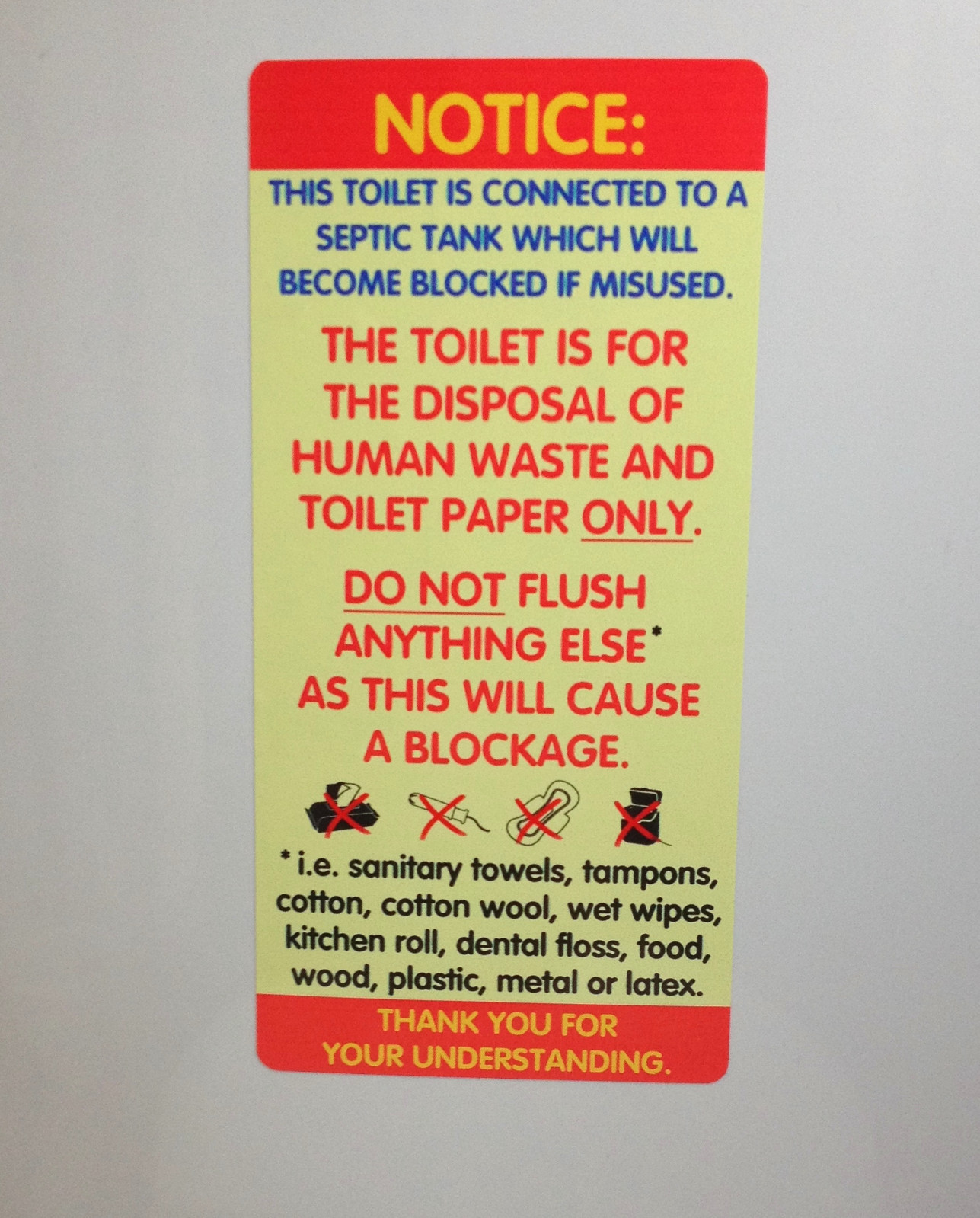 WATERPROOF Warning Notice / Sticker Sign for Septic Tank Toilets. HQ ...