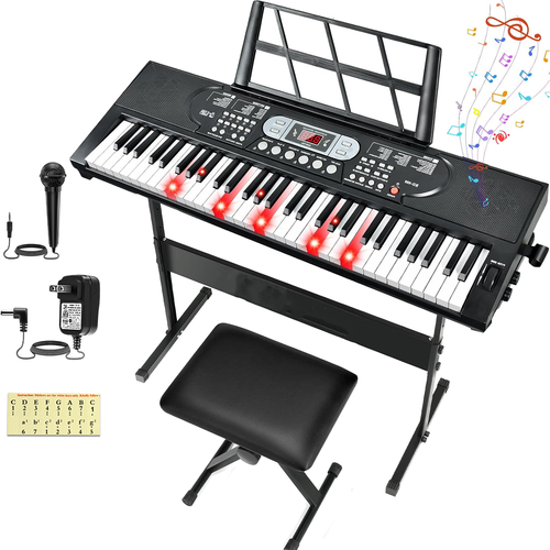 61 Key Keyboard Piano with Lighted Keys 200 Voice 200 Rhythms, Electric ...