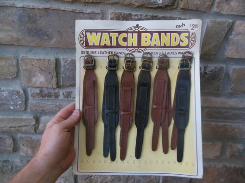 Vintage Leather Watch Band Store Display Sign Card Advertisement with ...