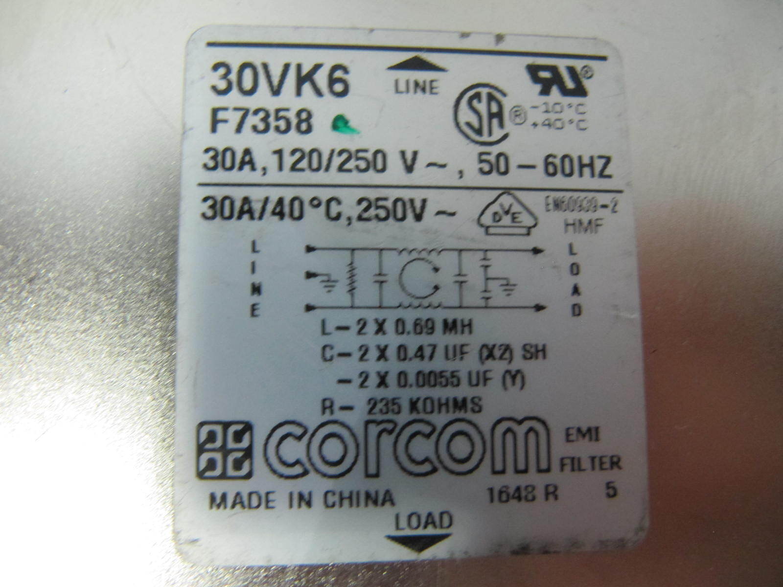 (NEW) Corcom AC Line Filter 30A 120/250VAC F7358 30VK6 for sale online ...