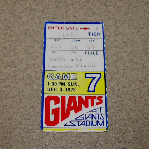 New York Giants 12/3/1978 Ticket Stub v Los Angeles Rams Pat Thomas 33 ...