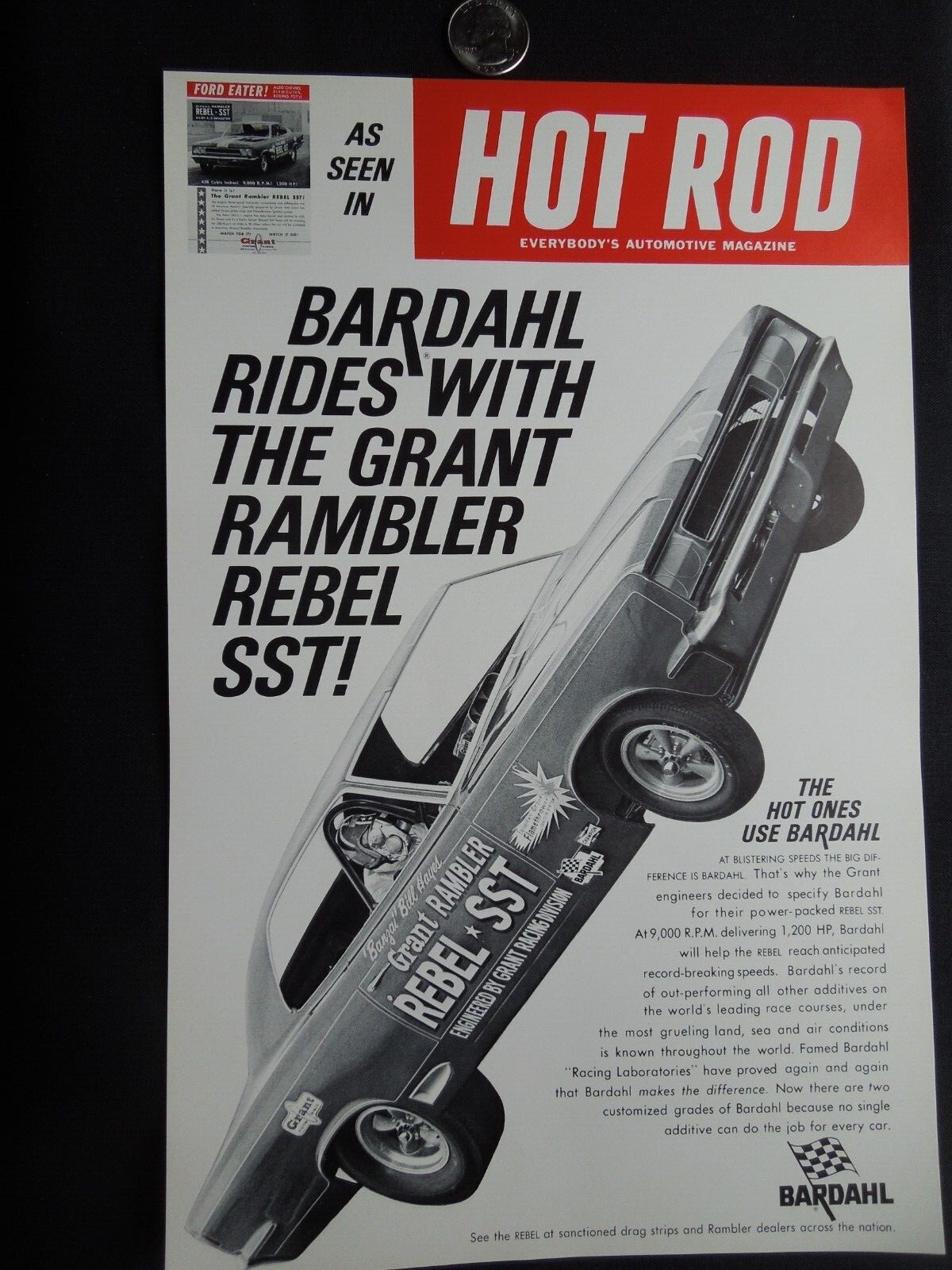 1967 VINTAGE NOS BARDAHL RIDES WITH GRANT RAMBLER REBEL SST HOT ROD ...