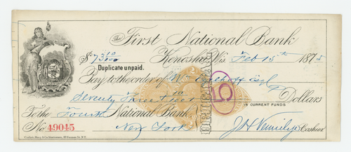 RN-D4 on First National Bank check/draft, Kenosha, Wisconsin, 1875 | eBay