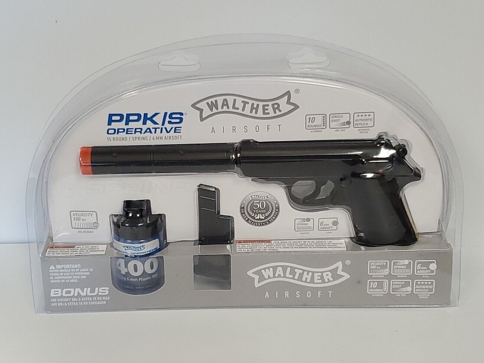 Walther Spring PPK/S Operative Kit Airsoft Spring Pistol Combo w/ BBs ...