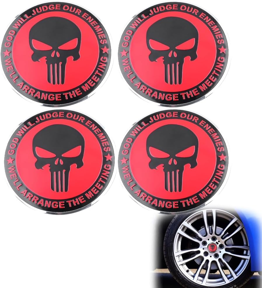 4 Pieces Skull Wheel Centre Cap Stickers Car Wheel Stickers Skull ...
