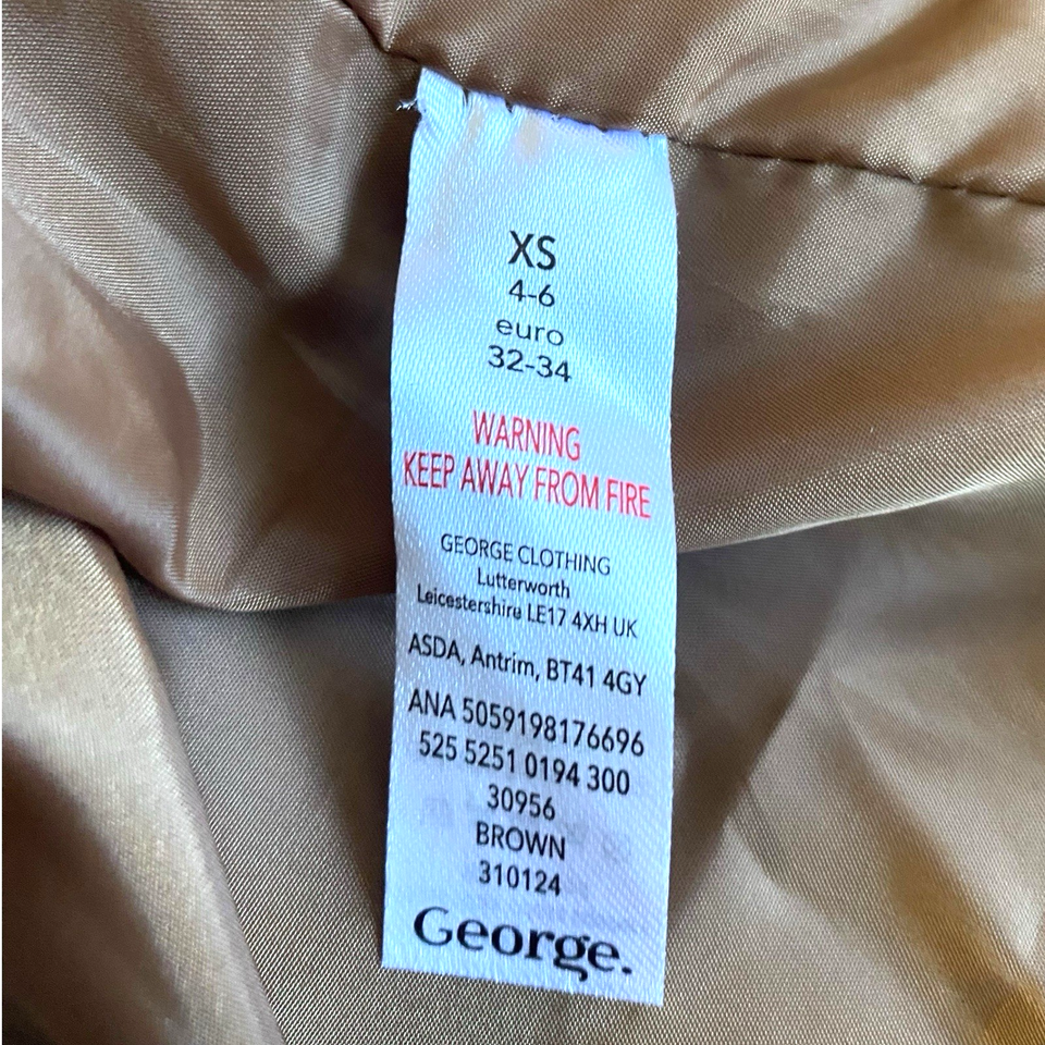 George Teddy Fleece Jacket Women's UK Size XS Zip Up Collared Brown ...