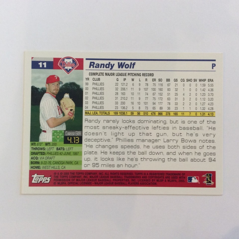 2005 Topps Opening Day #11 Randy Wolf Philadelphia Phillies | eBay