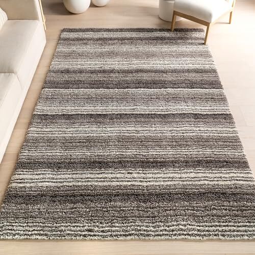 Drey Striped Shag Area Rug - 2x10 Runner Shag Rug Casual Gray Multi ...