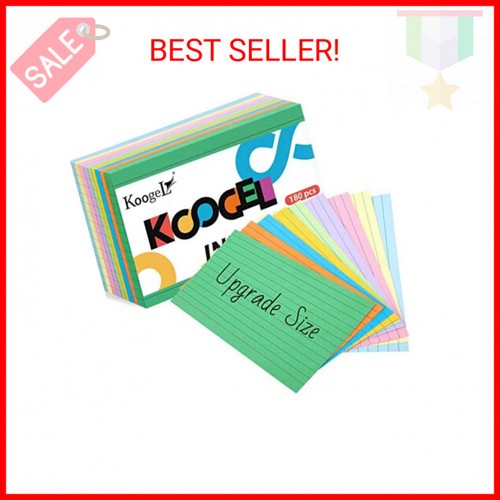 Koogel 180PCS Ruled Index Cards, Lined Index Cards 4 x 6 Inch Flash ...