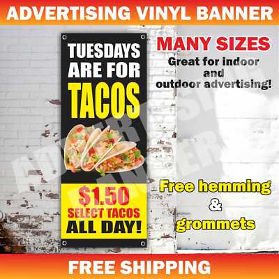 TUESDAYS TACOS Advertising Banner Vinyl Mesh Sign Flag Mexican Food ...