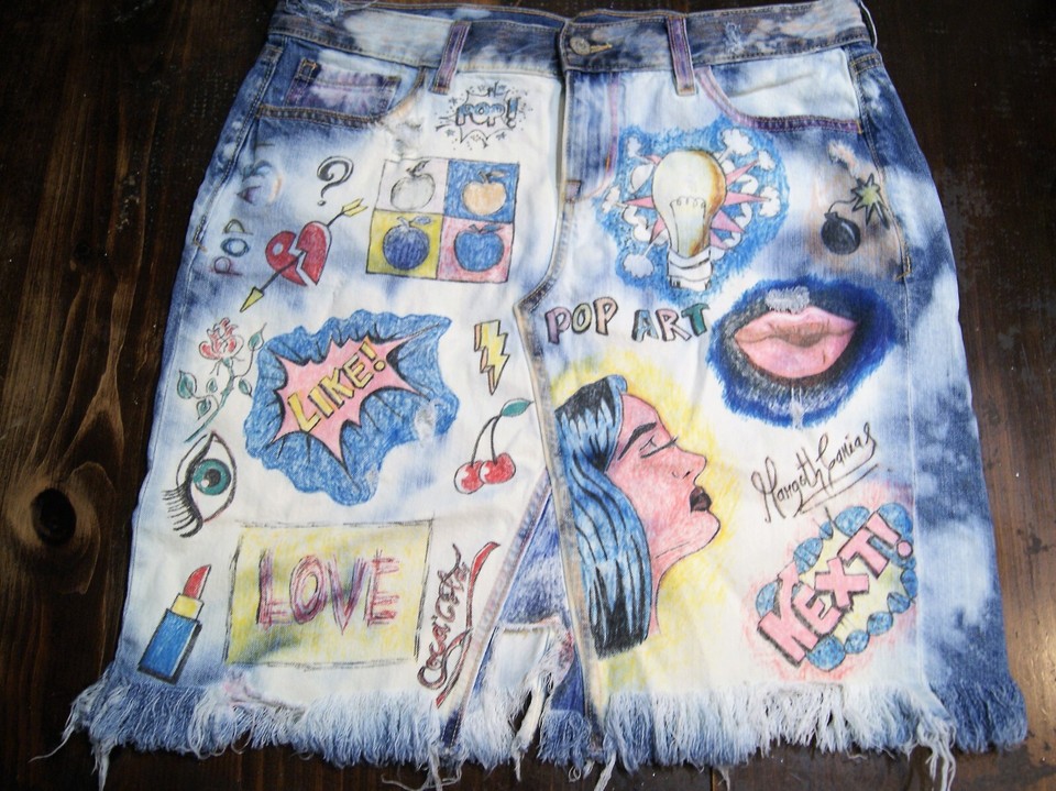 Skirt.Denim.Jean.Handpainted.Pop Art.Exclusive.Fashion.Trending.Retro ...