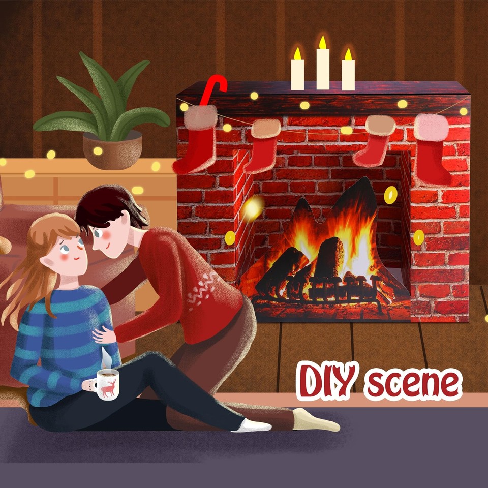 Christmas Cardboard Fireplace Prop- 3D Artificial Red Brick Cardboard ...