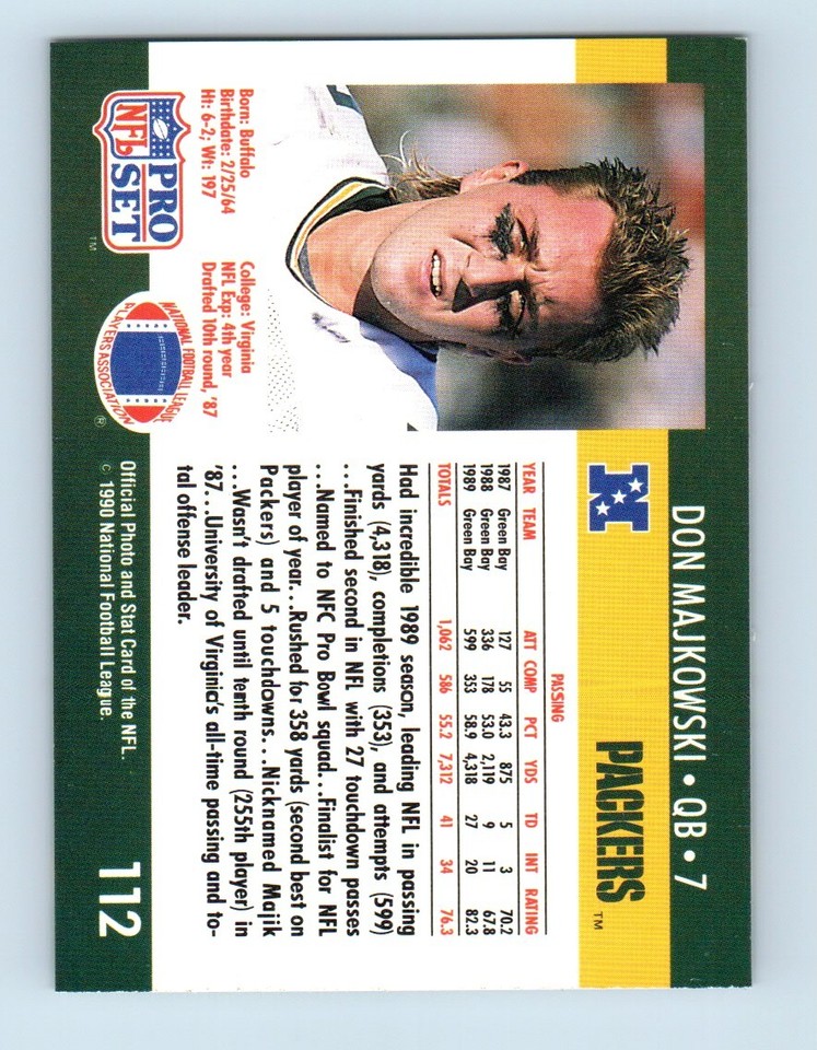 1990 Pro Set Don Majkowski Green Bay Packers #112 | eBay