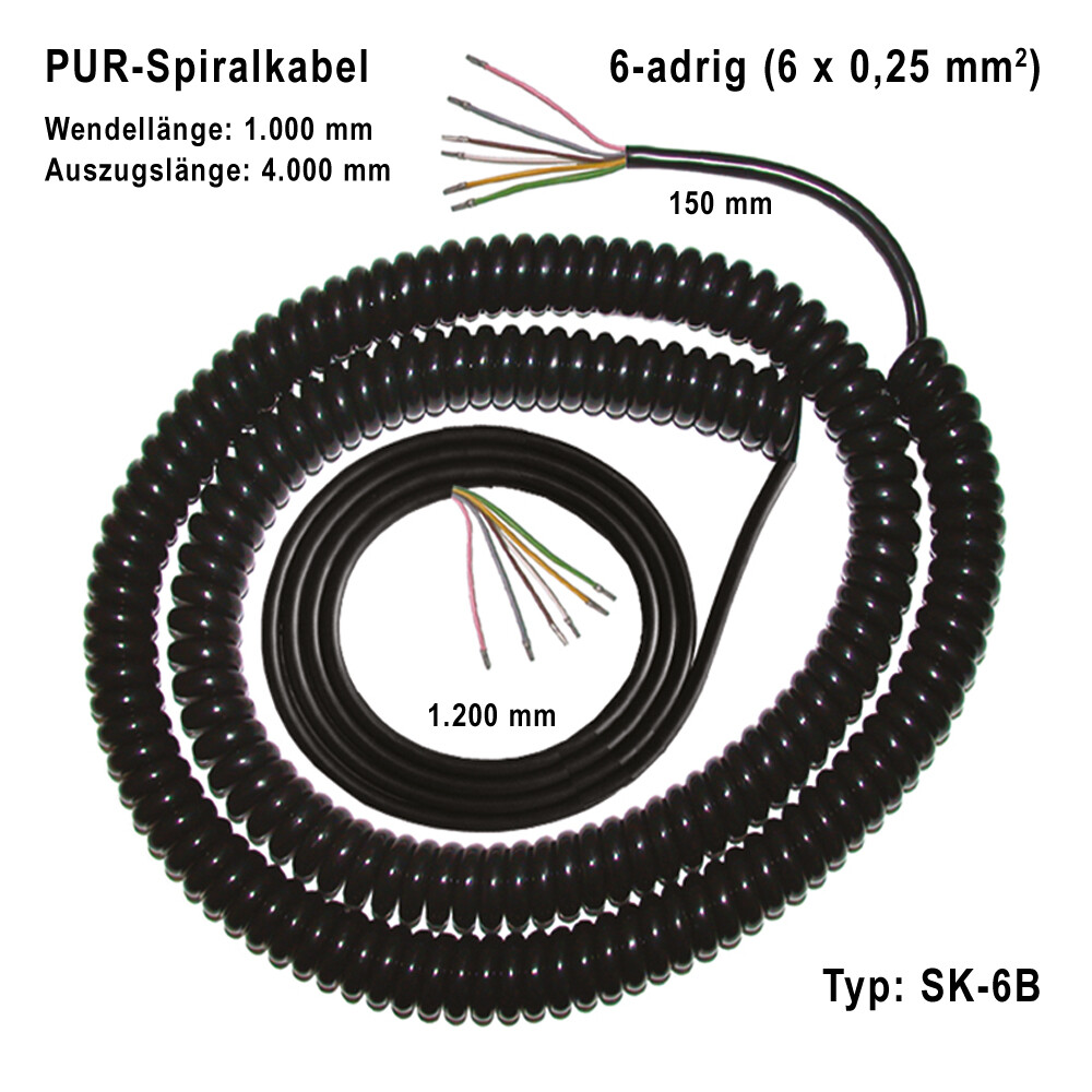 Spiral Leitung Wendel Kabel 3- 5- 6-adrig Sicherung Garagen Tor Antrieb ...