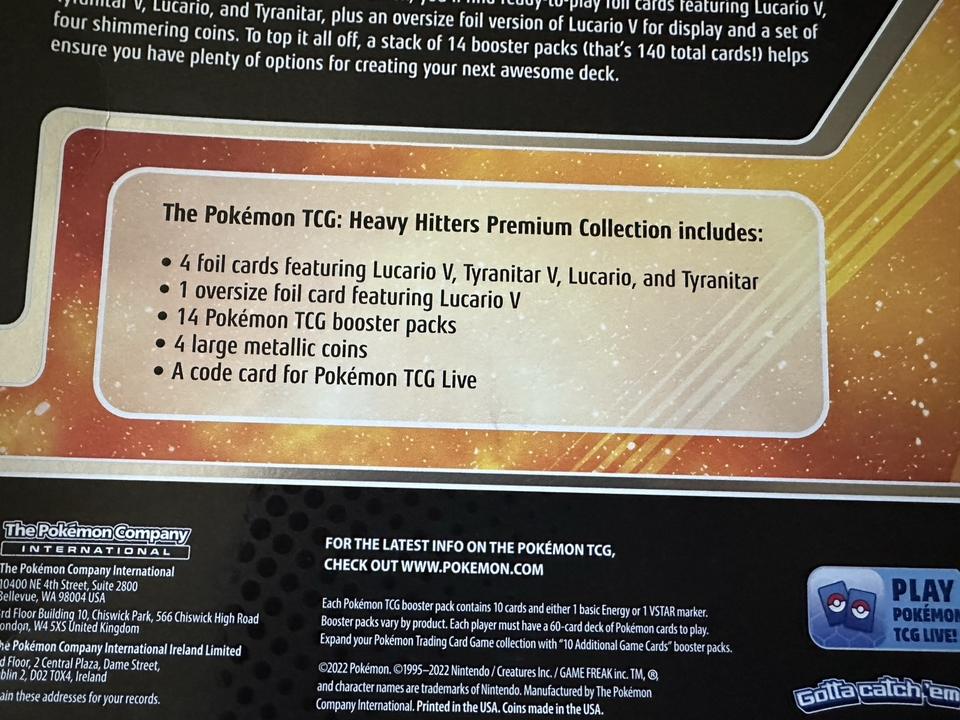 Pokemon TCG Lucario V & Tyranitar V Heavy Hitters Premium Collection ...