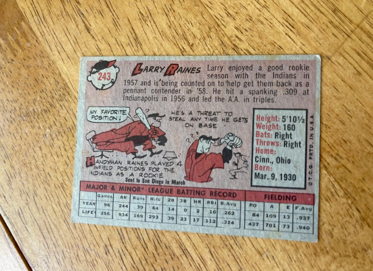 DCC: 1958 Topps Larry Raines Cleveland Indians #243 EX-NM | eBay