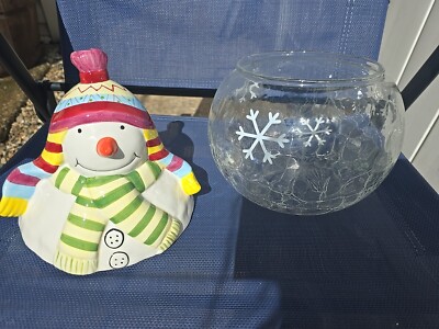 Oneida Crackle Glass Bottom Debbie Taylor Kerman Snowmates Cookie Jar ...
