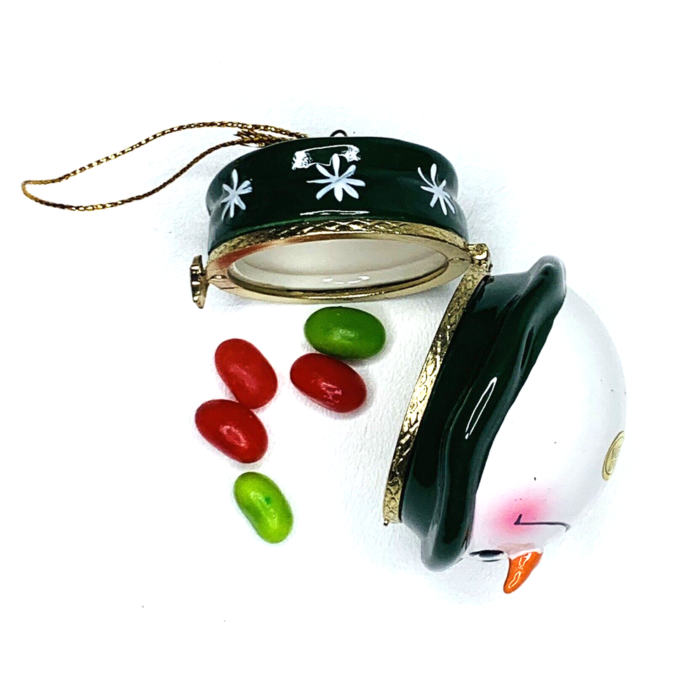 Snowman Green Hat Porcelain Hinged Surprise Gift Trinket Box Christmas ...