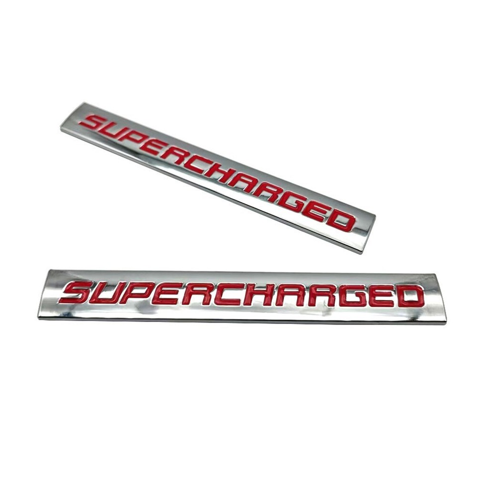 2x Metal Silver&Red SUPERCHARGED Logo Badge Sport Engine Emblem 3D ...