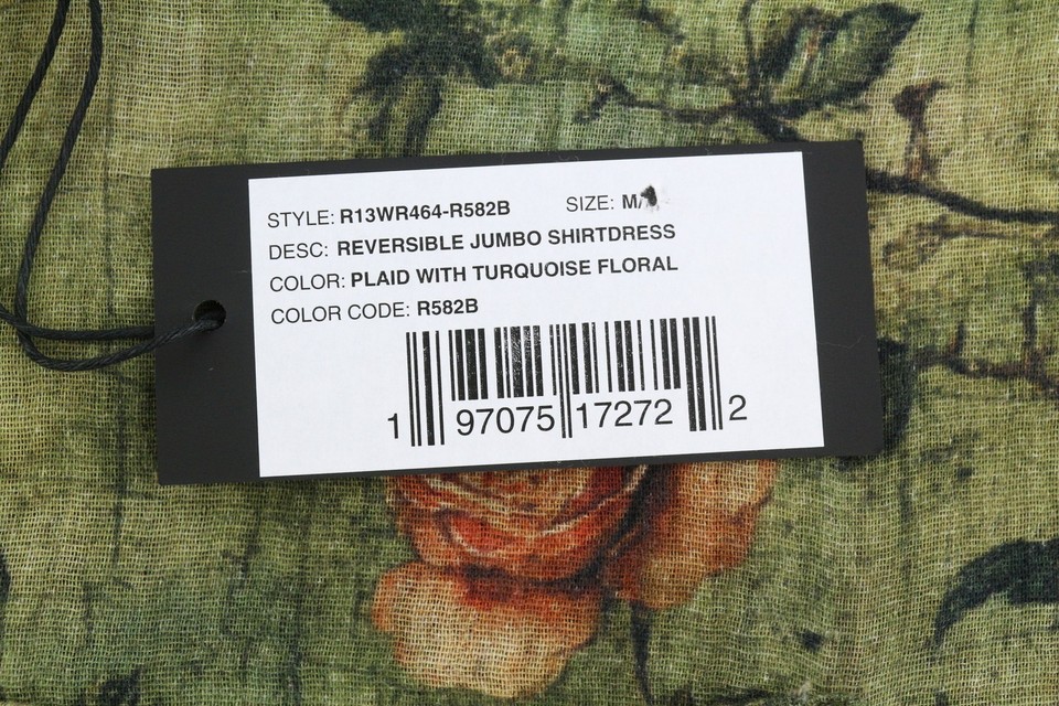 R13 Reversible Jumbo Shirtdress Women Dress / L Turquoise Flowers PF25 ...