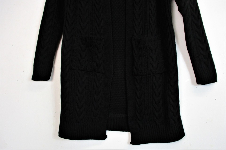 Ladies Cable Knit Open Long Line Cardigan Jacket Pocket Sizes S/M M/L L ...