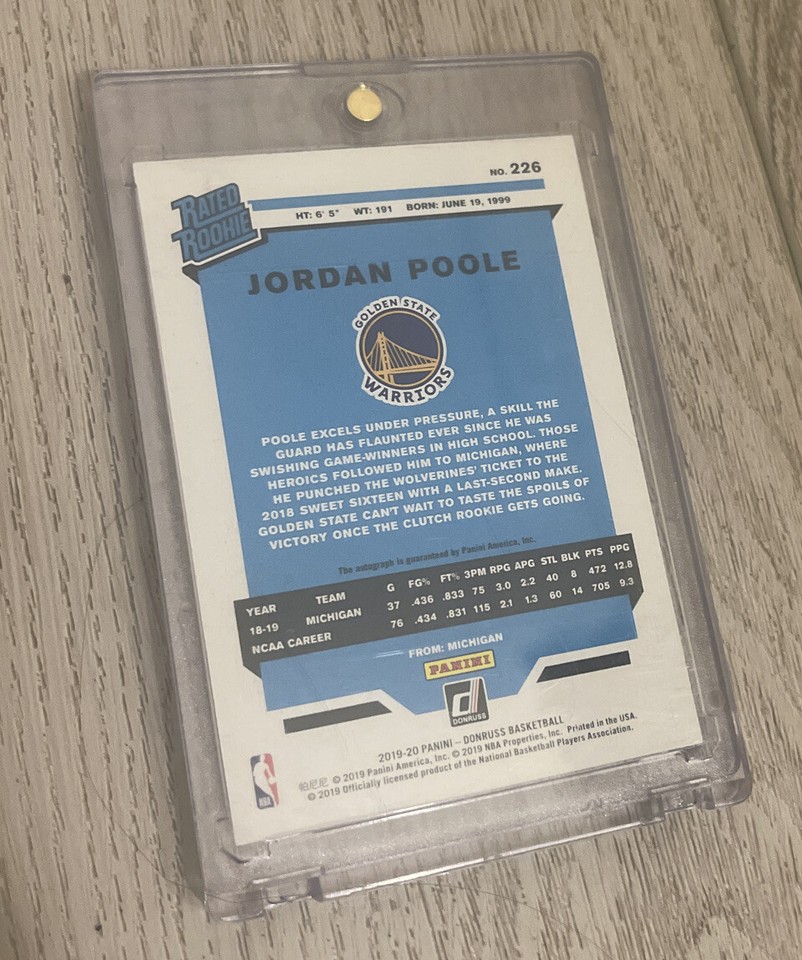 2019-20 Donruss Rated Rookie Jordan Poole Signed Auto Gem Mint Fresh ...
