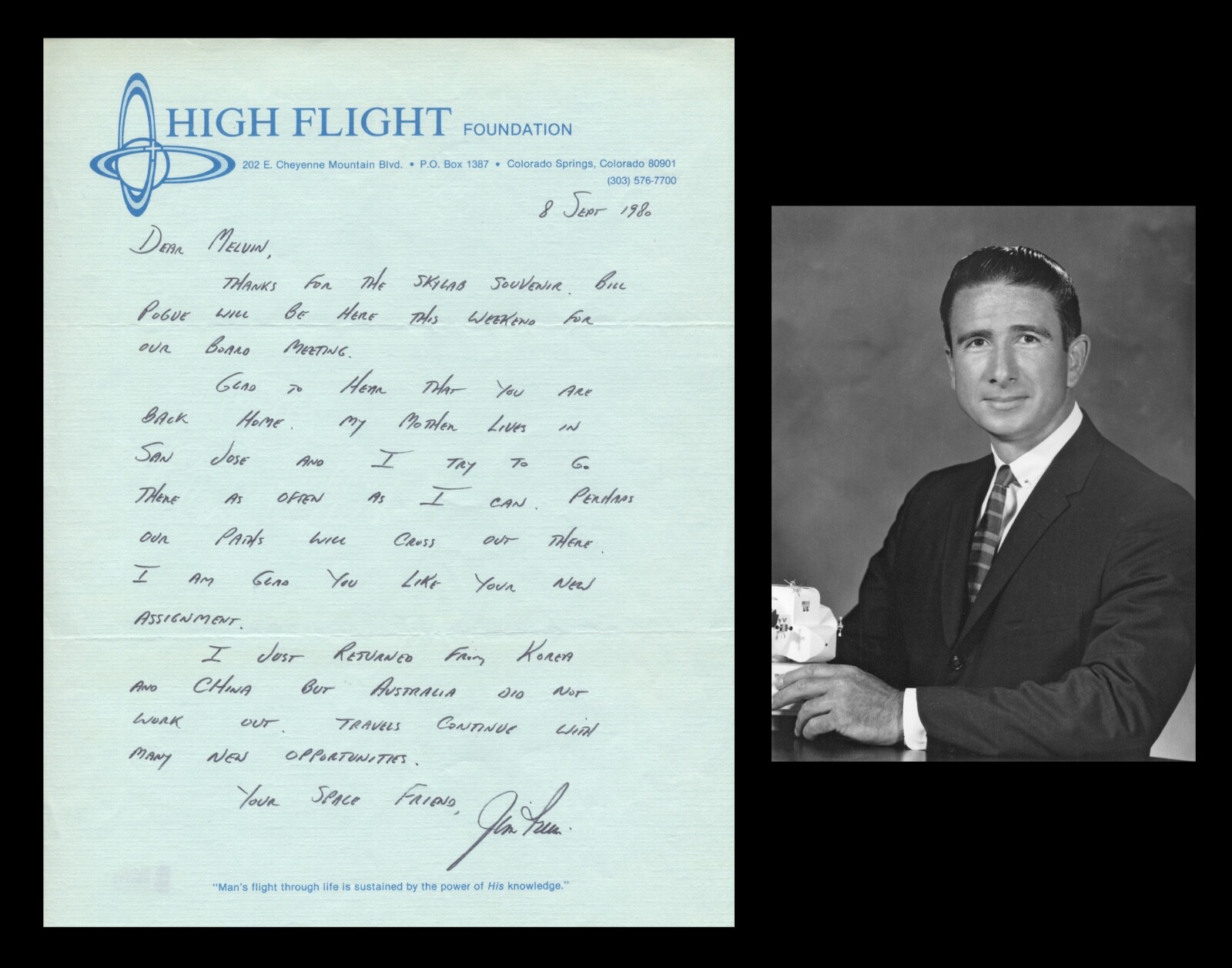 JAMES JIM IRWIN Autographed Letter Signed NASA Apollo 15 Astronaut Moon ...