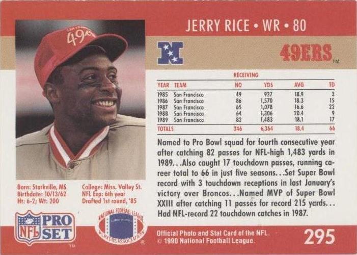 1990 Pro Set Jerry Rice #295 for sale | eBay