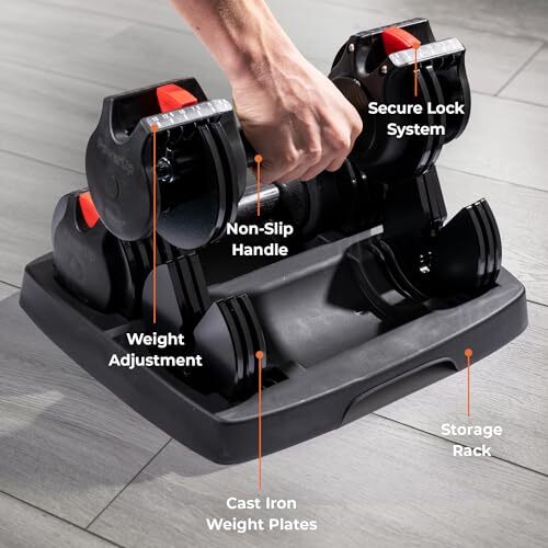 Lifepro PowerUp Adjustable 15lb Dumbbell Set with Rack – Quick Adjust ...