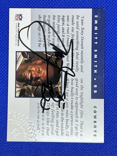 1992 Pro Line Portraits #316 Emmitt Smith Auto HOF All Time NFL Rushing ...