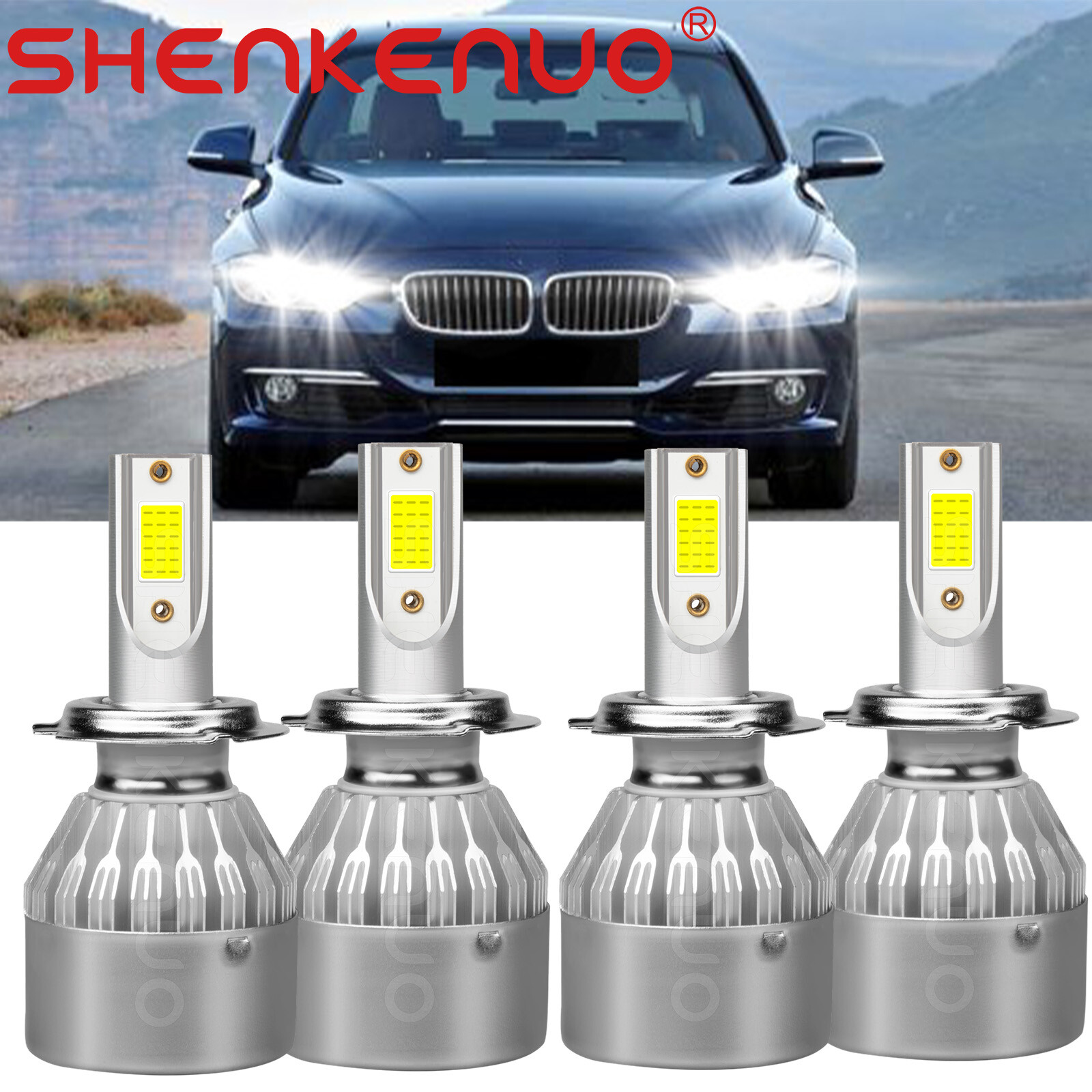 For BMW 328i 2007-2016 H7+H7 4x LED Headlight High/Low Beam Bulbs 6000K ...