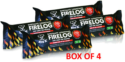 BOX OF 4 Big K Instant Lighting Firelog Firewood Wood Burner Fire ...