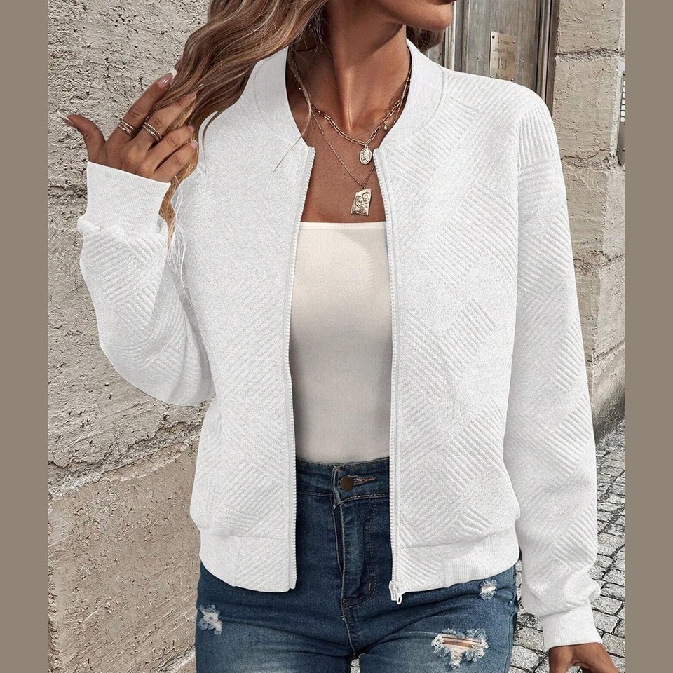 Baseball Collar Coat Check Pattern Design Loose Fit Jacket Pockets And ...