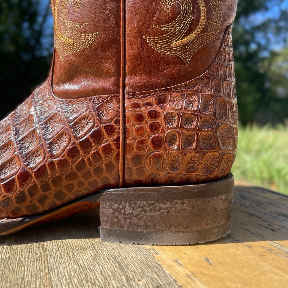 Alligator Square Toe Cowboy Boots. Men’s Brown Western Gator Boots ...