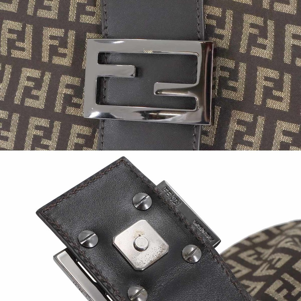 FENDI Zucchino Shoulder Bag Canvas Leather Brown Beige 8BR036 Purse ...