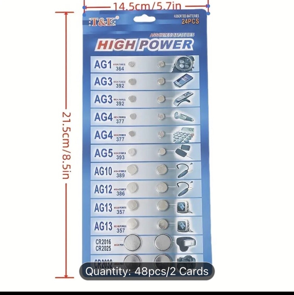 24 ASSORTED Watch Cell Batteries AG1/3/4/10/12/13 CR2016/2025/2032 Toys ...
